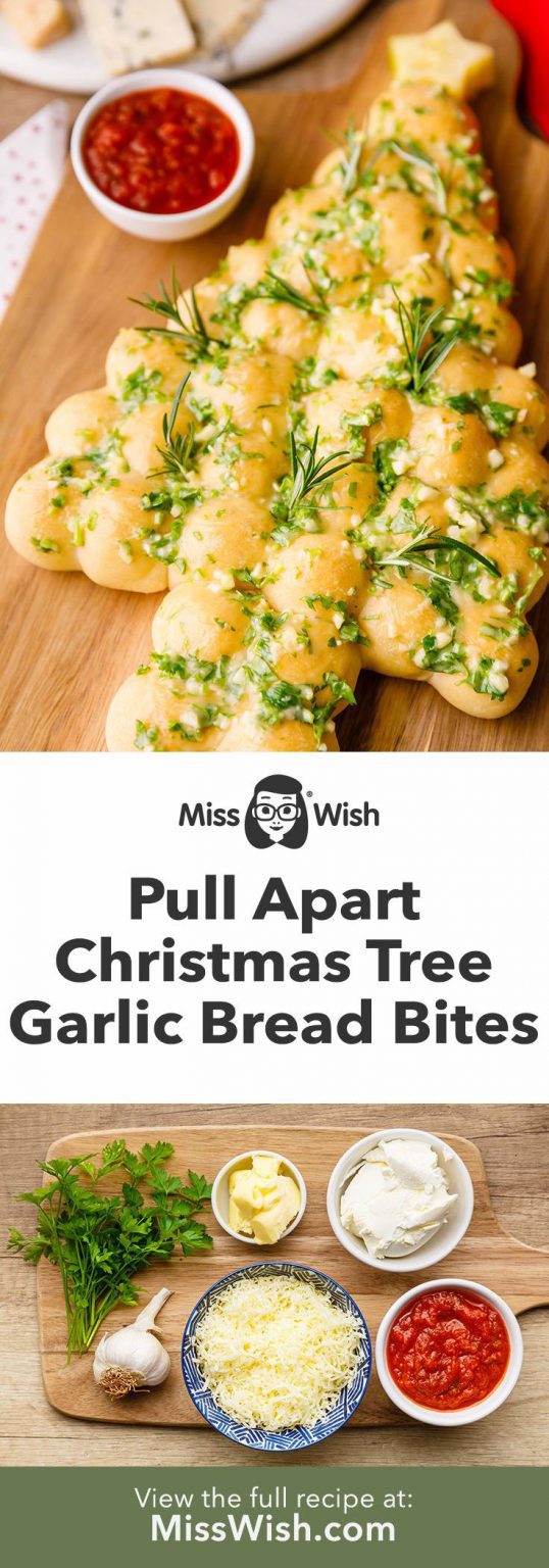 Cheesy Pull Apart Christmas Tree Garlic Bread Bites - Miss Wish